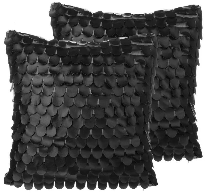 Sada 2  polštářů z umelé kúže 45 x 45 cm černá LOBELIA Beliani