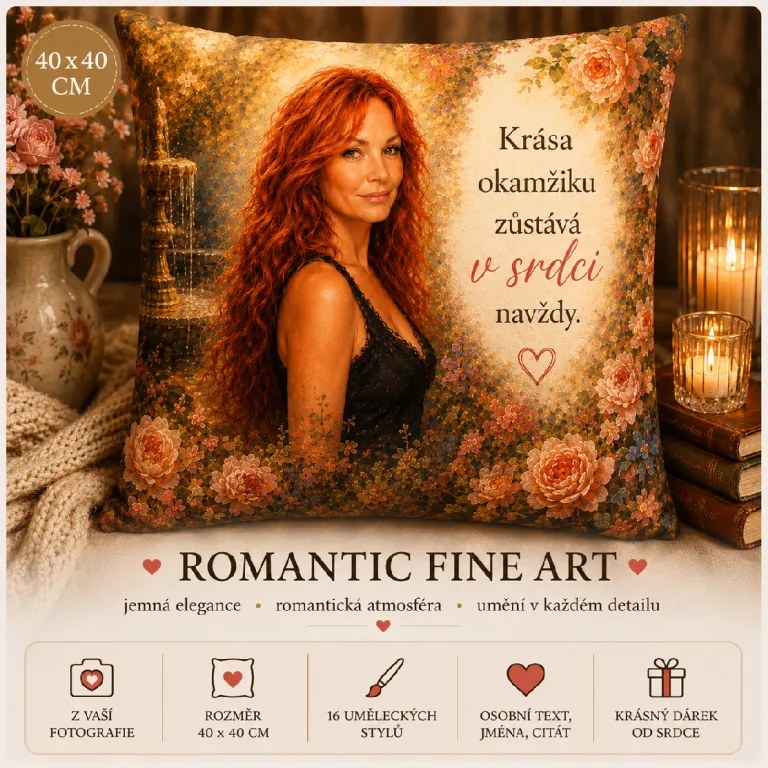 Personalizovaný polštář z fotografie – umělecký portrét 45 × 45 cm Styl portrétu:: Luxury Editorial