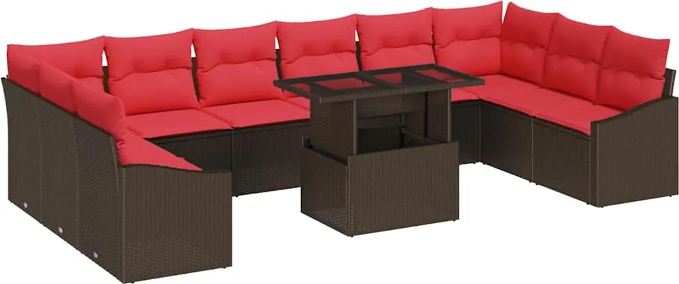 Set pohovek 11 ks 10-Počet míst Hnědá a červená polyratan 3349080