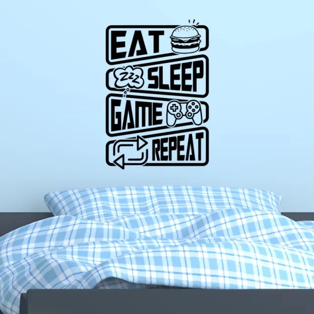 Samolepka Nápis Eat, sleep, game, repeat
