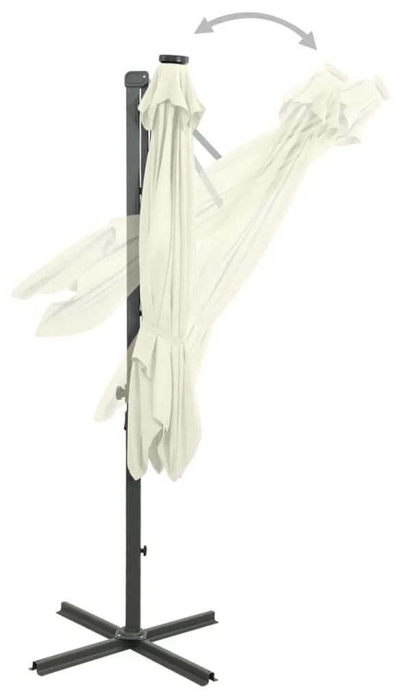 Konzolový slunečník s tyčí a LED světly pískový 250 cm,  312320