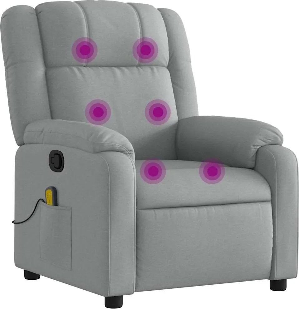 Masážní křeslo s polohovacím mechanismem, světle šedé, látkové 3205752