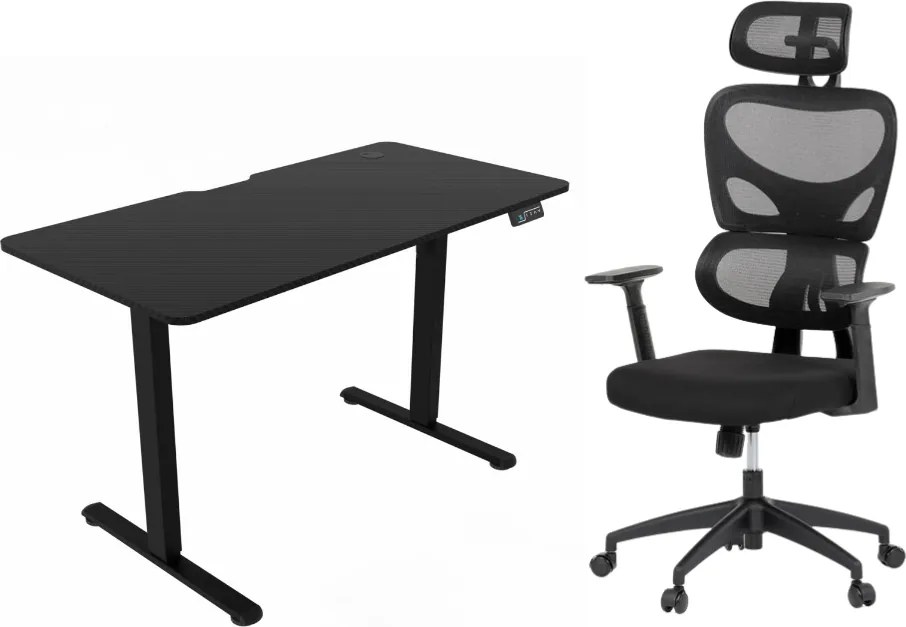 Autronic Pracovní set CAMPUS – elektricky výškově nastavitelný stůl ELEVATE + ergonomická kancelářská židle LEVI II černá