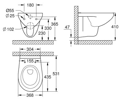 GROHE 39427000 - Závěsné WC BAU CERAMIC 368 x 531 mm keramika/bílá