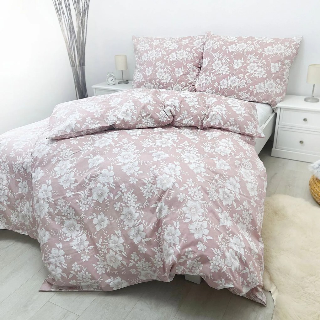 Bavlněné povlečení Rose růžová Zapínání: zip, Velikost polštáře: 50x70, Velikost přikrývky: 140x200
