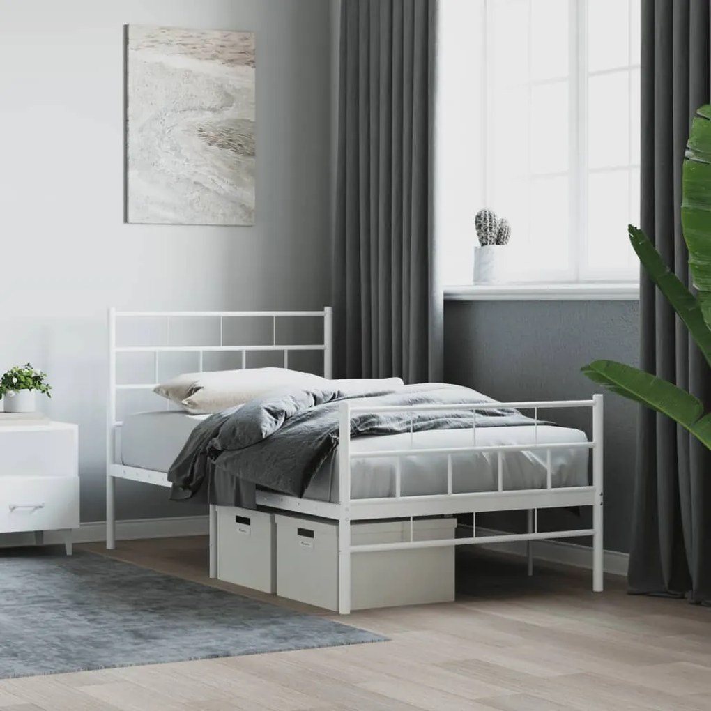 Kovový rám postele bez matrace s čelem bílý 75 x 190 cm