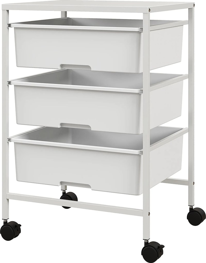 HOMCOM Kolečkový Úložný Vozík 3-Tier Kuchyňský Vozík se 3 Košíky pro Skladování a Ocelovým Rámem do Jídelny a Koupelny 40,8x33,5x60,5 cm Bílý