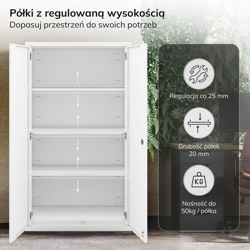 Modulární kovová skříň s policemi na soklu, bílá, 1600x900x400 mm: MEGAN