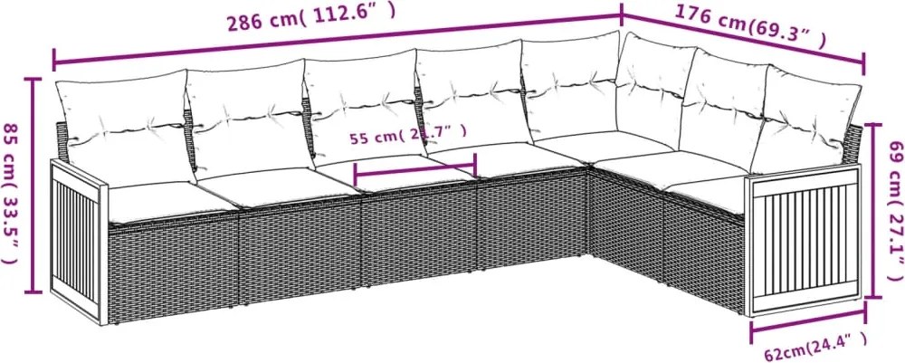 7dílná zahradní sedací souprava s poduškami černá polyratan 3260110