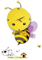Dětské nástěnné svítidlo s hodinami Bee Clock, 1x žluté plastové stínítko