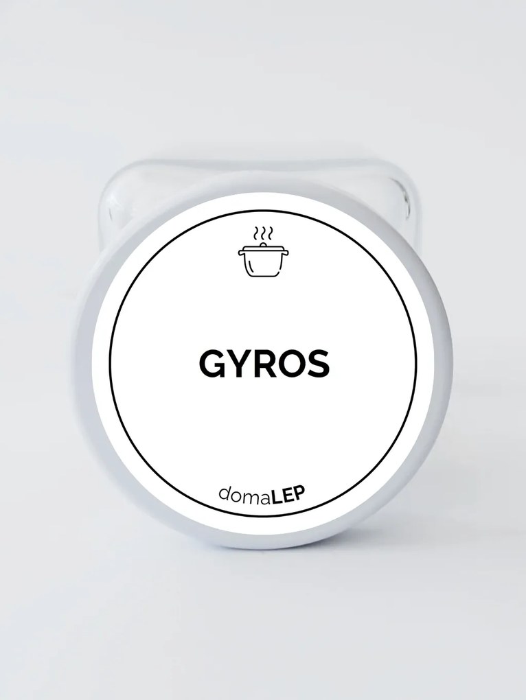 Samolepka na kořenky GYROS bílá 5 cm tučné písmo