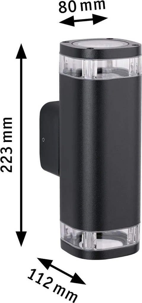 P 94719 Venkovní nástěnné svítidlo Colum IP44 80x112mm max. 20W 230V antracit hliník - PAULMANN