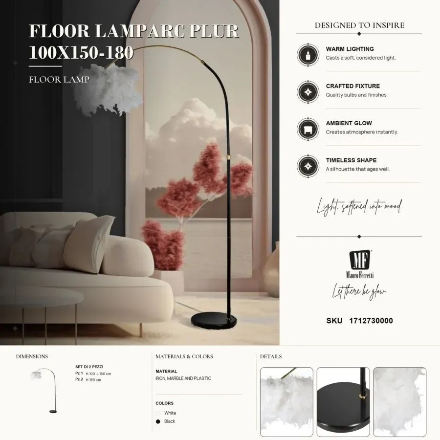 Stojací lampa Plure 180 cm bílá/černá