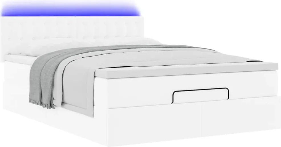 Osmanský postel s matracemi&LED čistě bílý 140x190cm umělá kůže 3312153