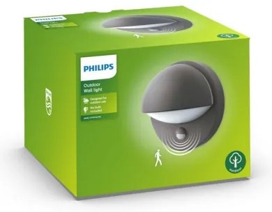 Venkovní nástěnné svítidlo Philips June E27 12W IP44 s pohybovým čidlem antracit