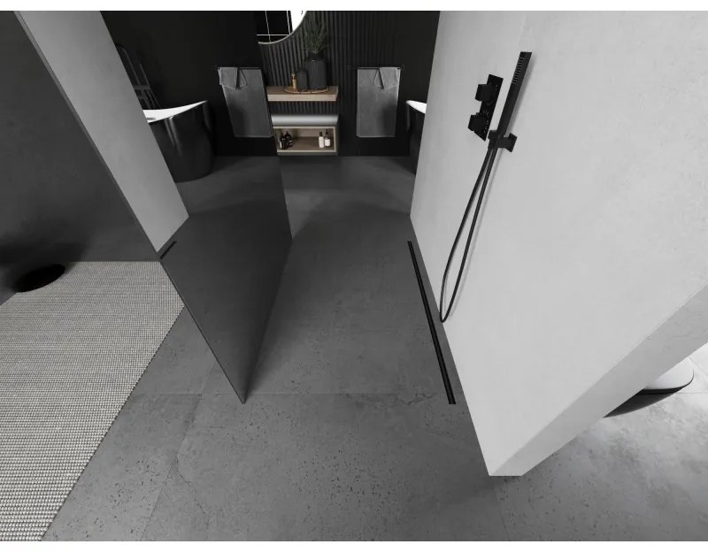 Mexen Kioto, sprchová zástěna Walk-In 100 x 200 cm, 8mm sklo vzor zrcadlo, grafitový profil, 800-100-002-95-50