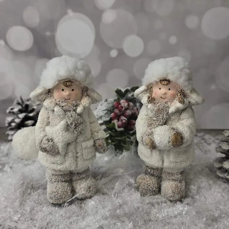 Figurky zimních dětí- zasněžené, sada 2 ks- 13 cm