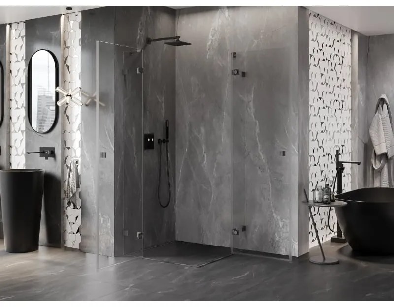 Mexen Lunar Duo, výklopný sprchový kout 110 x 110 cm, 8mm čiré sklo, profil grafit broušený, 834-110L-110P-66-00
