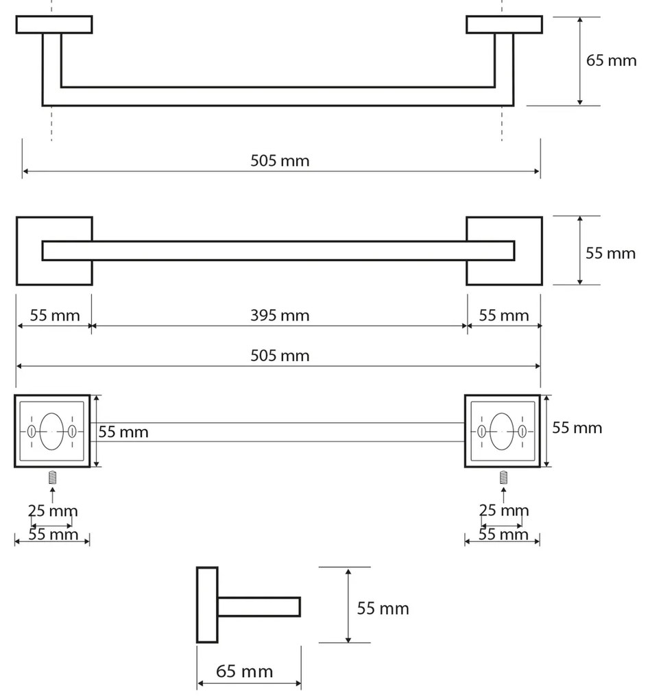 SAPHO XQ402 X-Square držák ručníků 50 cm, stříbrná