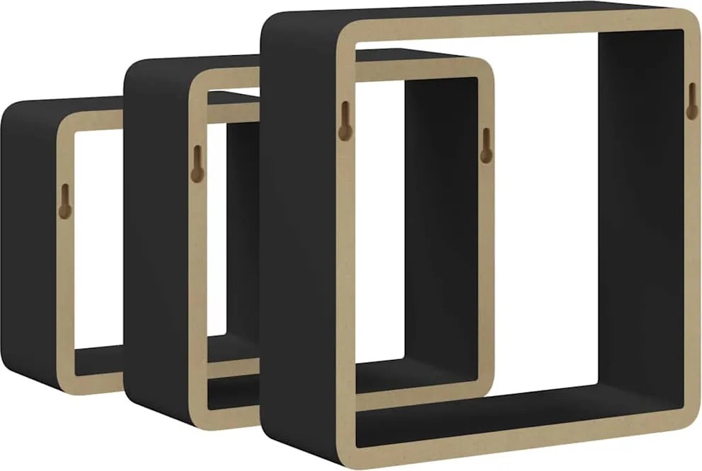 Nástěnné police kostky 3 ks černé MDF 323953