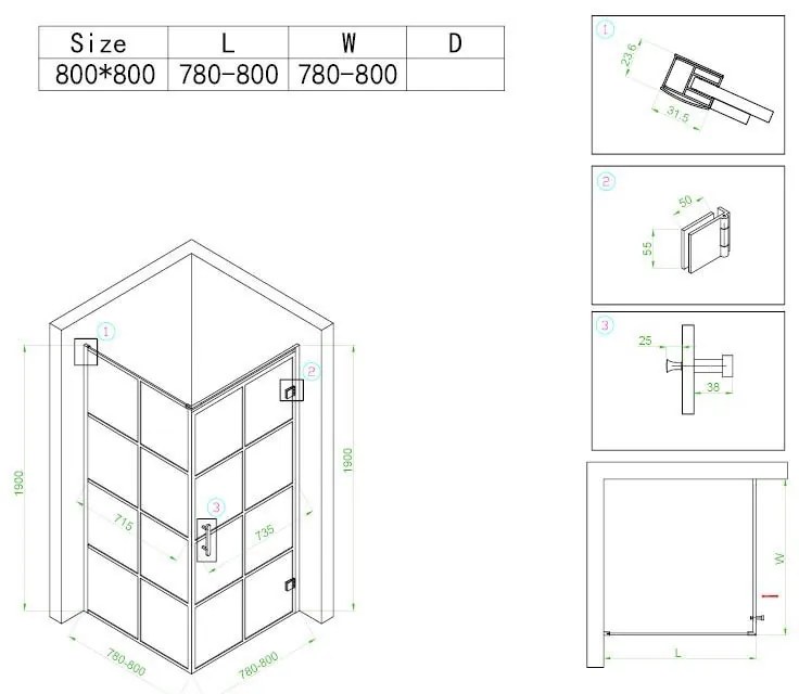 BPS-koupelny Čtvercový sprchový kout HYD-SK10A 80x80 černý/transparent + vanička HYD-OSV-SXL02A černá