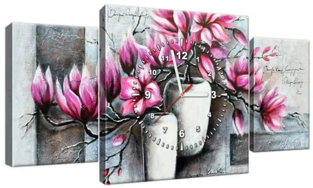 Tištěný obraz s hodinami Růžové magnolie ve váze 80x40cm ZP3906A_3AX