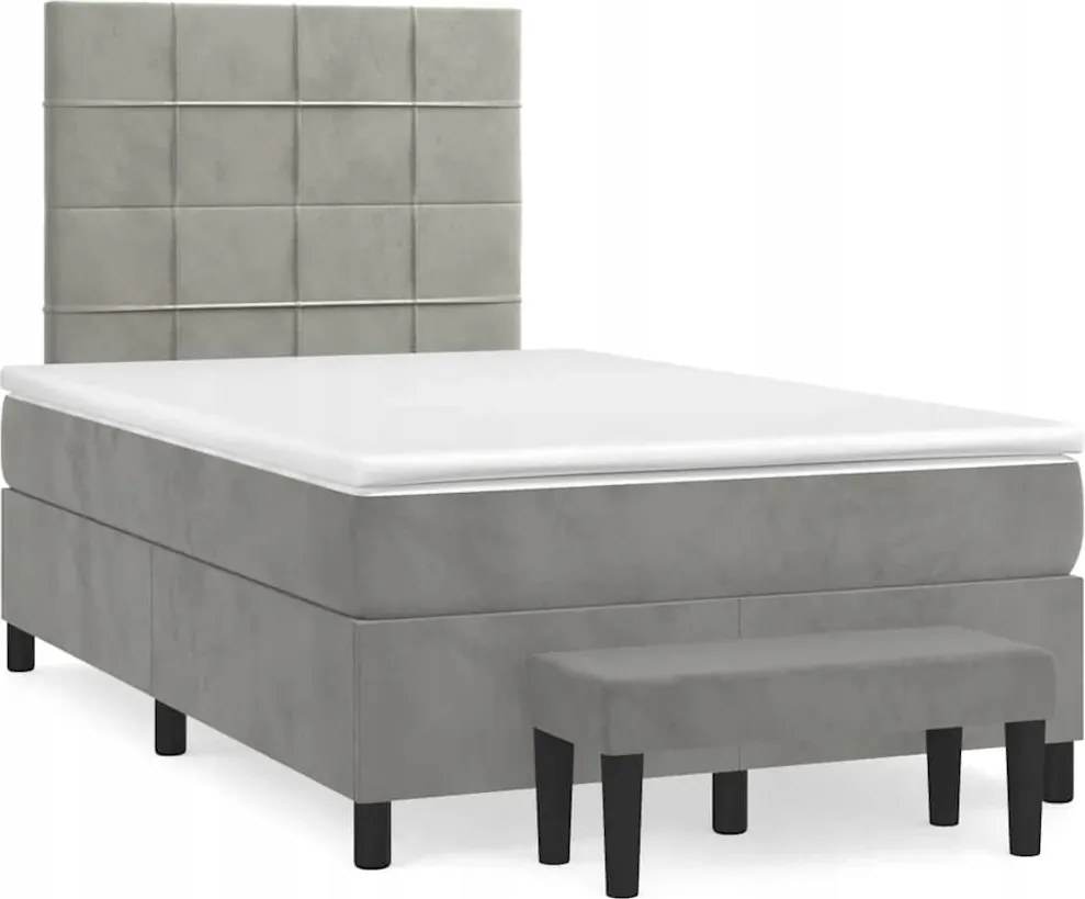 Box Spring Postel S Matrací Samet Světle Šedá Blok se čtverci 120 x 190 c