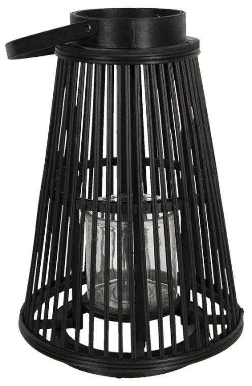 Černá dřevěná lucerna ve tvaru kuželu Miep – 28x40 cm