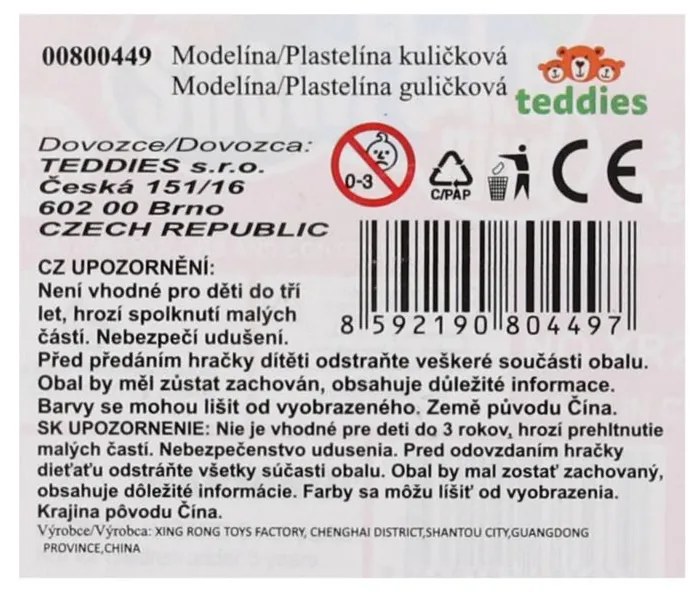 Teddies Modelína/Plastelína kuličková na kartě 9,5x11cm mix barev 24ks v boxu