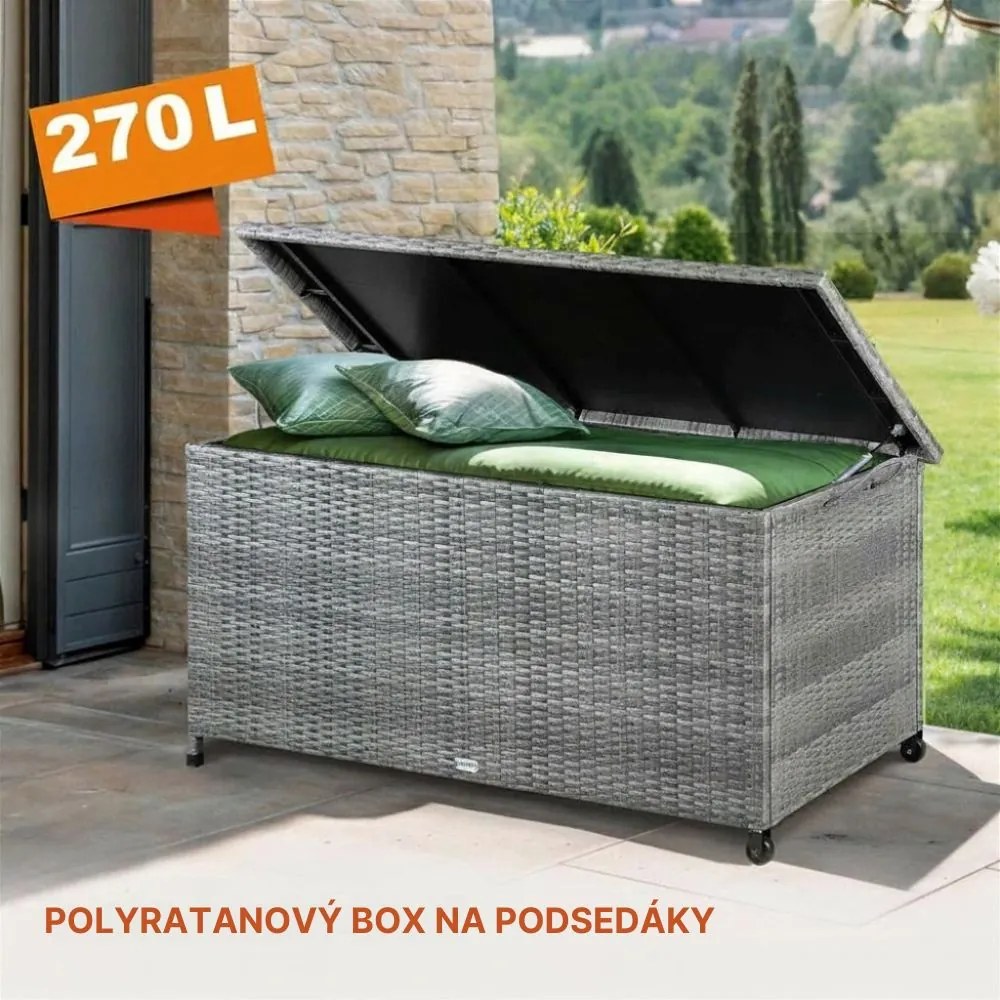Polyratanový úložný box RICCO, 270L, 117x53x60cm, šedá Casaria