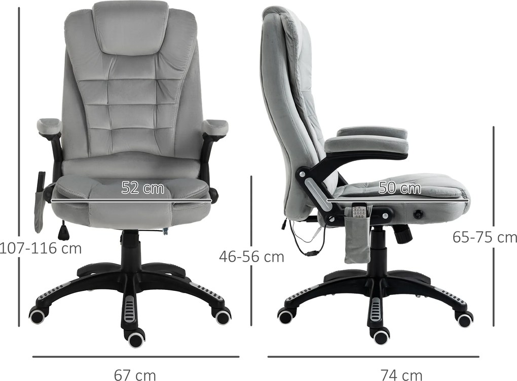 Masážní kancelářské křeslo Vinsetto ergonomické výškově nastavitelné s PU kolečky v šedé barvě pro pohodlnou práci a relaxaci | Aosom.de