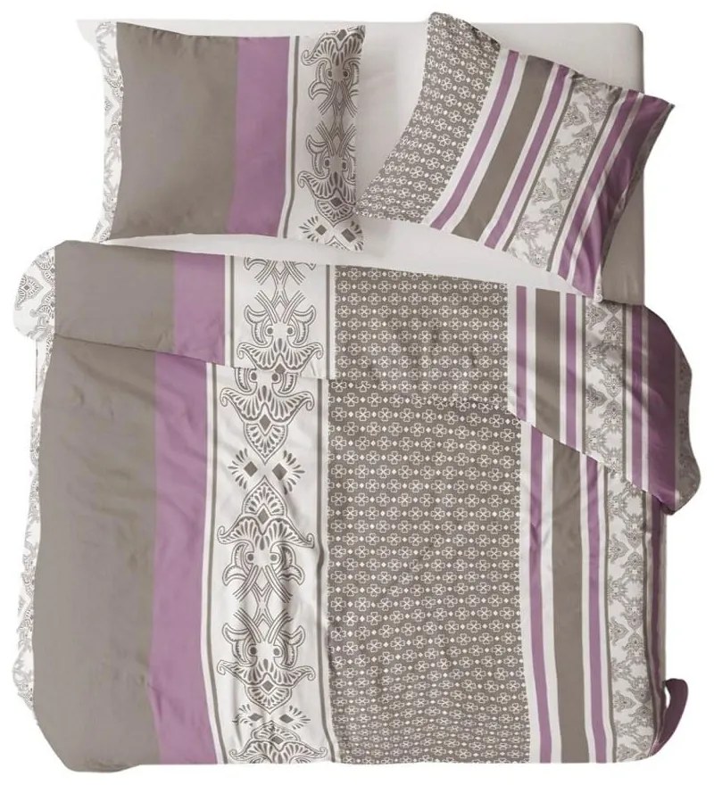 KARO Flanelové povlečení 140x200 1862N béžové vícebarevné pruhované Flanel Comfort button-up