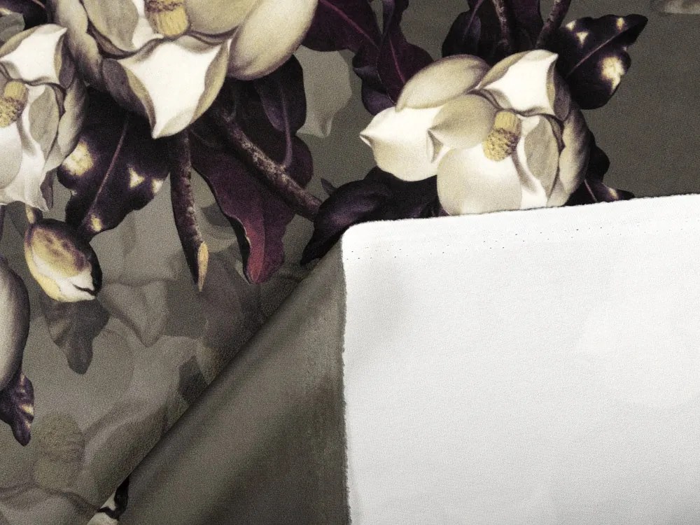 Biante Sametový běhoun na stůl Tamara TMR-034 Květy gardénie na hnědošedém 35x120 cm