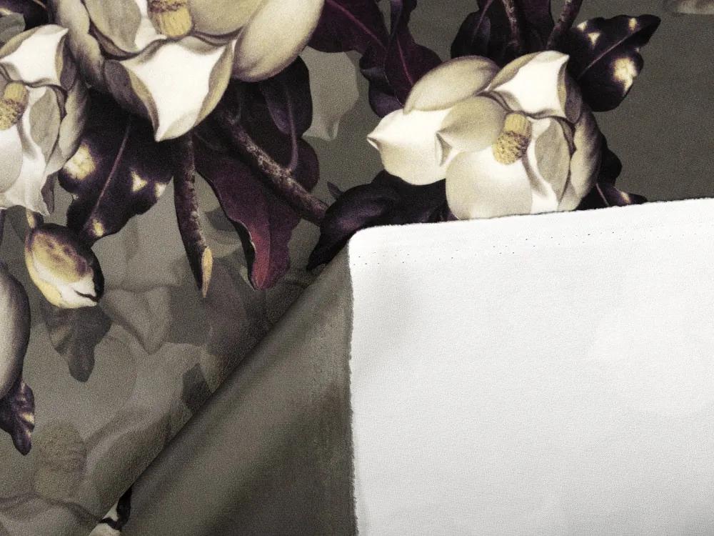 Biante Sametový běhoun na stůl Tamara TMR-034 Květy gardénie na hnědošedém 35x180 cm
