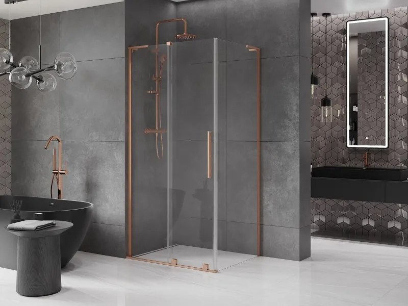 Mexen Velar L, sprchový kout s posuvnými dveřmi 100 x 80 cm, 8mm čiré sklo, měděná matná, 871-100-080-03-65