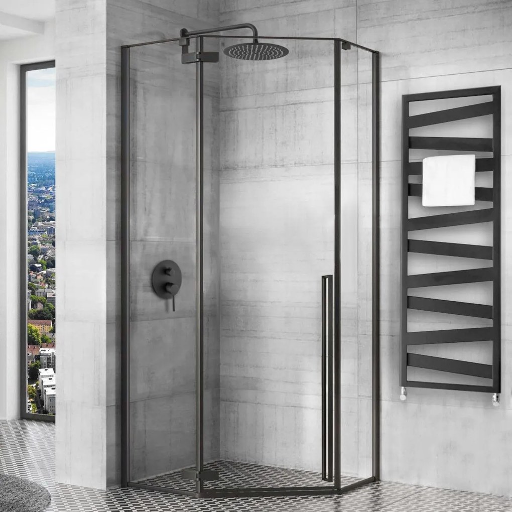 Pětiúhelníkový sprchový kout REA DIAMOND 90x90 cm, černý matný/transparent - bez vaničky