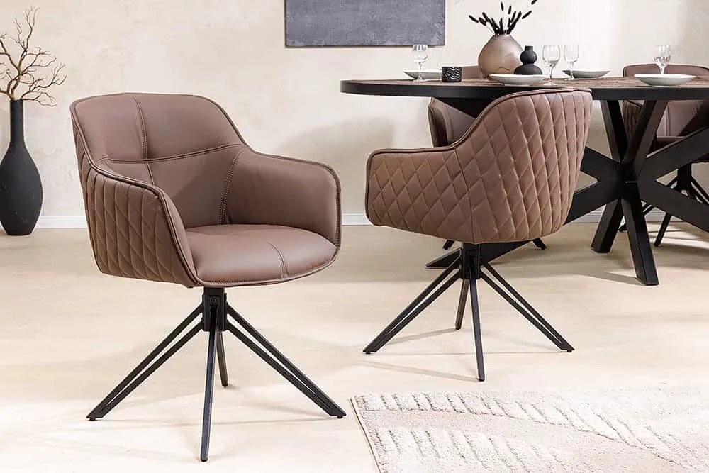 Designová otočná židle Natasha hnědá kůže