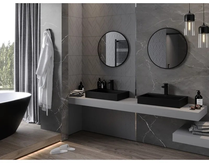 Mexen Loft, kulaté koupelnové zrcadlo 60 cm, barva rámu černá matná, 9850-060-060-000-70