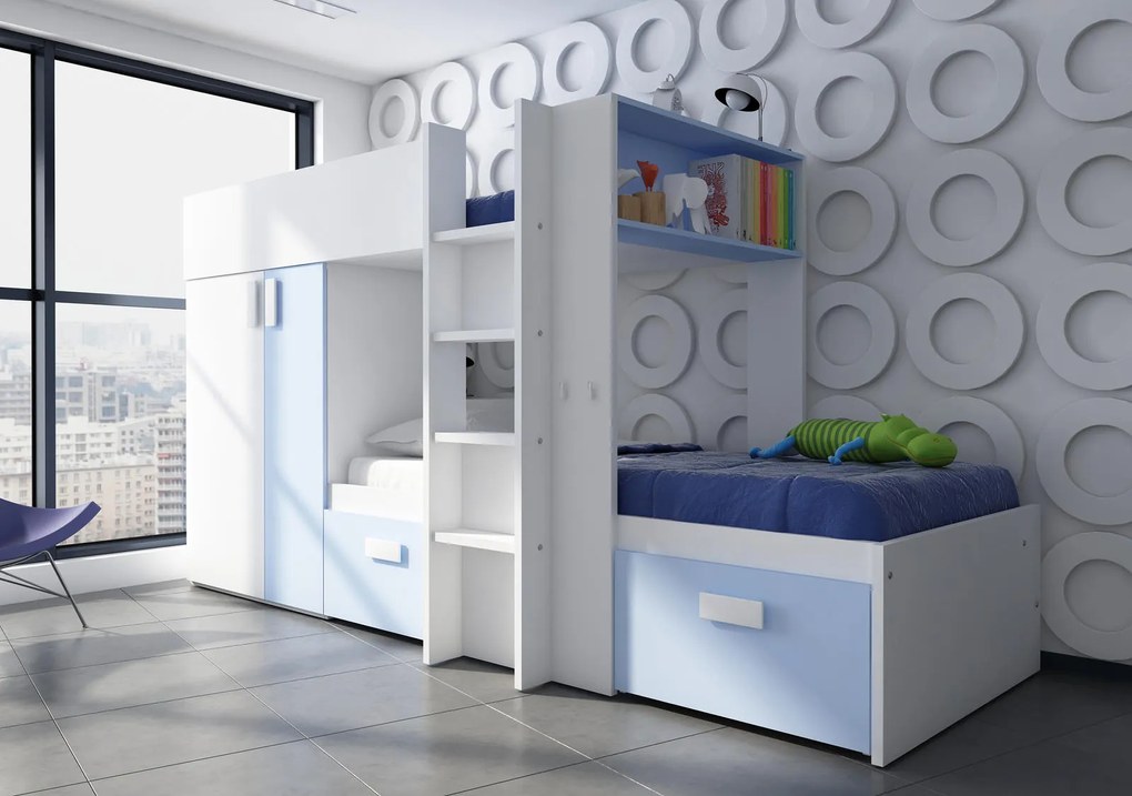 Patrová postel Bo3 - bílo modrá kombinace