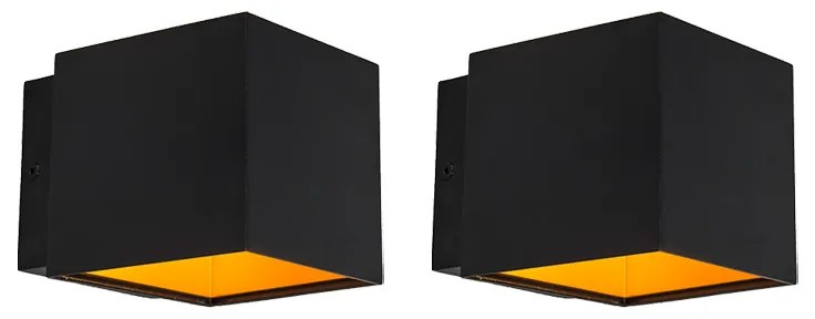 Sada 2 designových nástěnných lamp černých/zlatých vč. LED - Caja