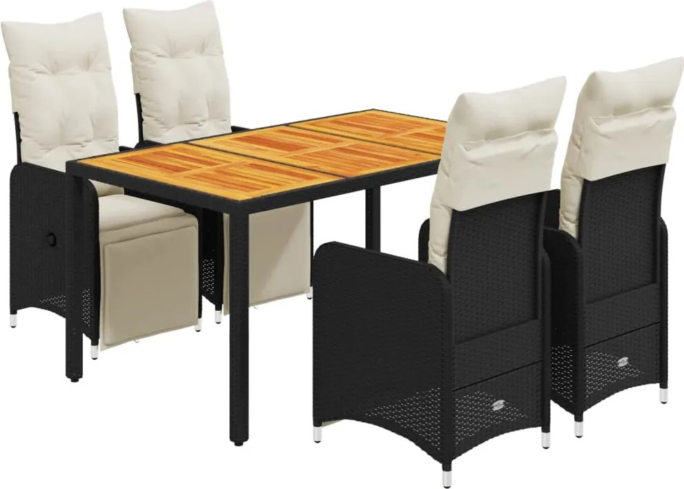 5dílný zahradní bistro set s poduškami černý polyratan 3277129
