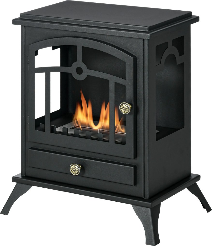 HOMCOM Volně stojící biokrb s hořákem z nerezové oceli o objemu 1,2 l, 3 hodiny doby hoření pro prostory 20-25 m², rozměry 45x28x54 cm, černý