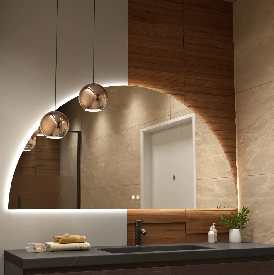 Erga Kori, půlkruhové LED zrcadlo 90x160cm, 3450 lm, 3 barvy světla, ERG-V01-KORI-9016-CL