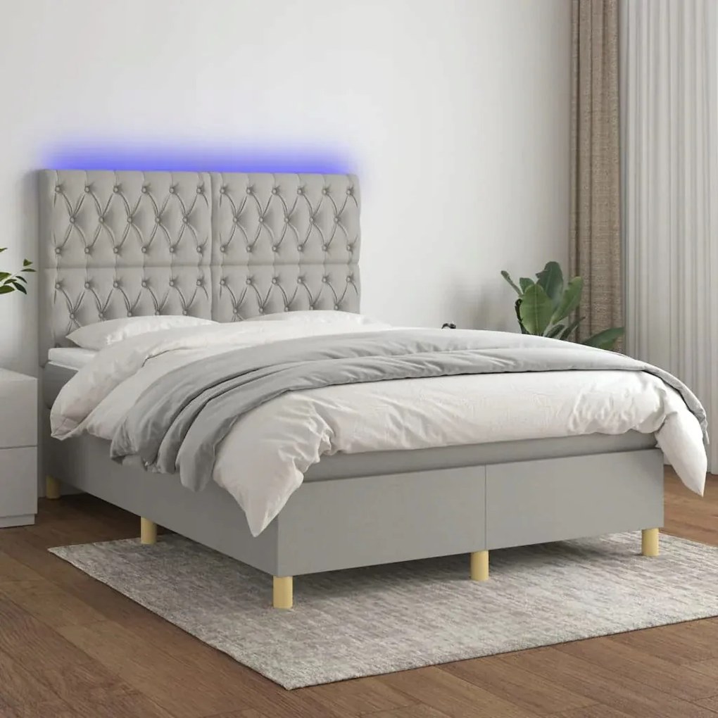 Fionshop 264253281 Box spring postel s matrací a Led světle šedá 140x200