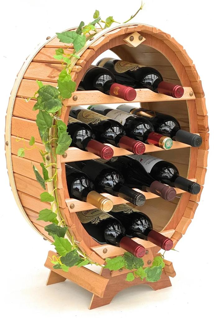 Dřevěný stojan na víno, soudek na víno na 12 lahví přírodní lakovaný Dandi