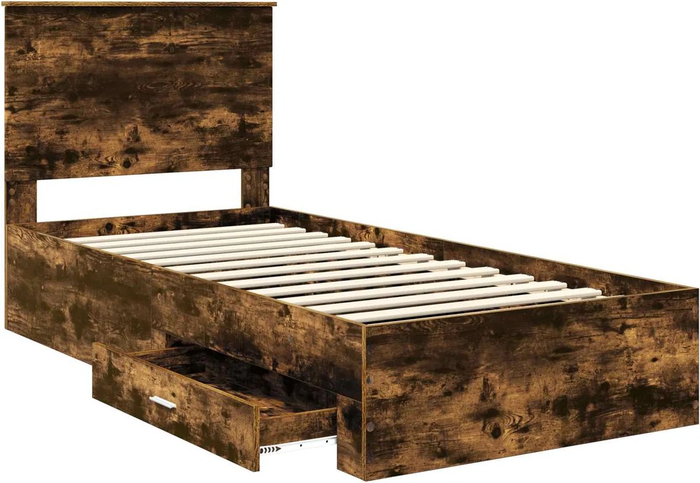 Rám postele s čelo Kouřový dub 100 x 200 cm Kompozitní dřevo 3409689