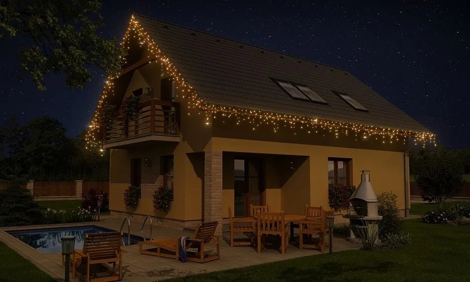 LED světelná sada na dům, HOBBY, 4+1 zdarma, teple bílá, zelený kabel