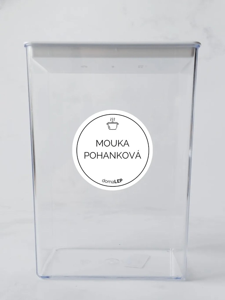 MOUKA POHANKOVÁ - omyvatelná samolepka na dózu, výběr rozměrů Ø 5 cm / 5 x 5 cm / 6 x 8 cm | DomaLEP
