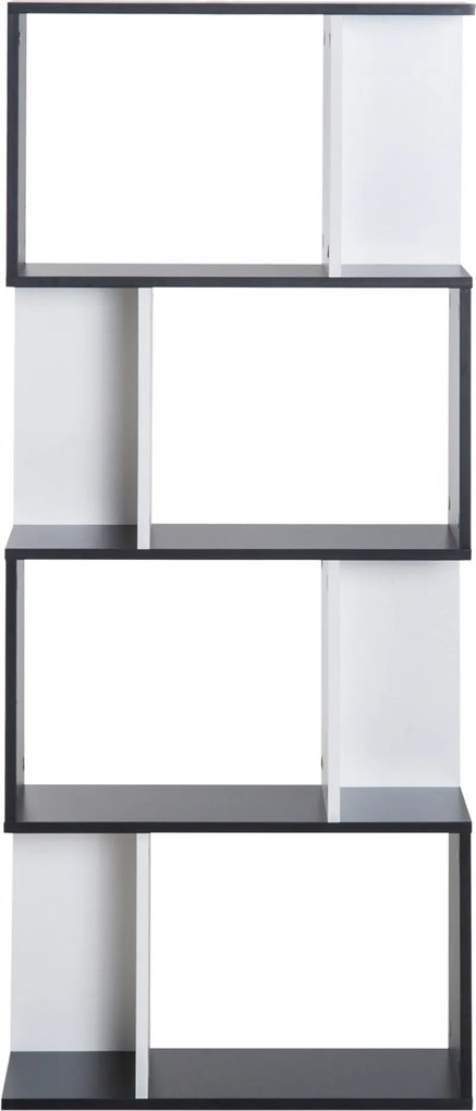 HOMCOM Moderní S-šatková knihovna s úložným prostorem, 4 police 60D x 24Š x 148V cm, černá/bílá