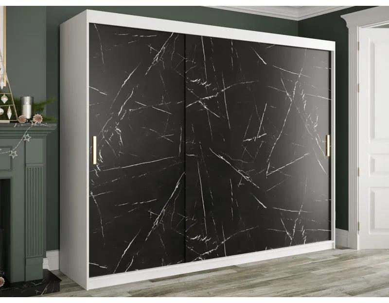 Skříň s posuvnými dveřmi Nonnus 250 T, Úložný prostor: ano, Barva: bílá matná / černá mramor